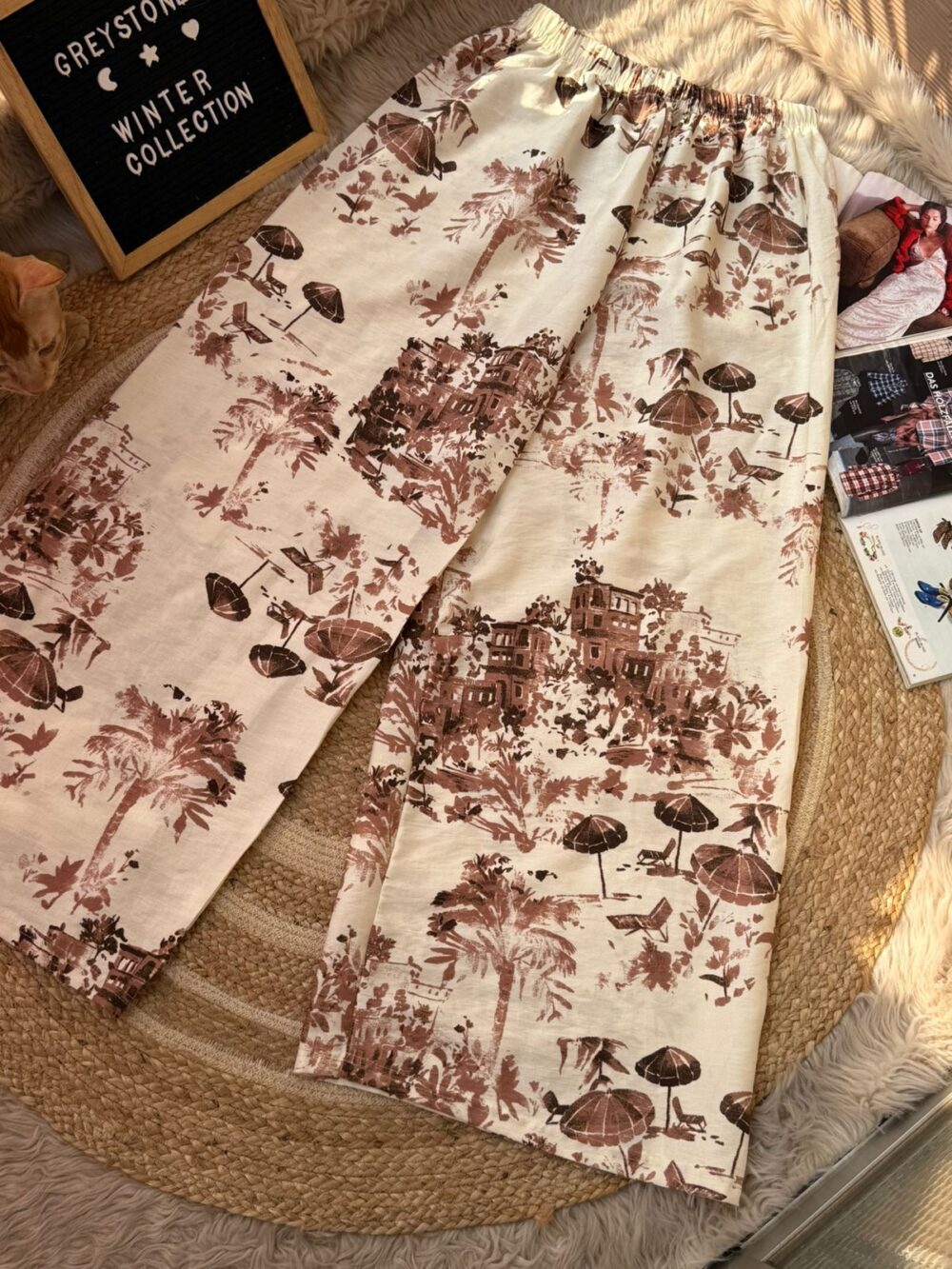 Cotton Scenic Print Coord Set For Women - Greystones