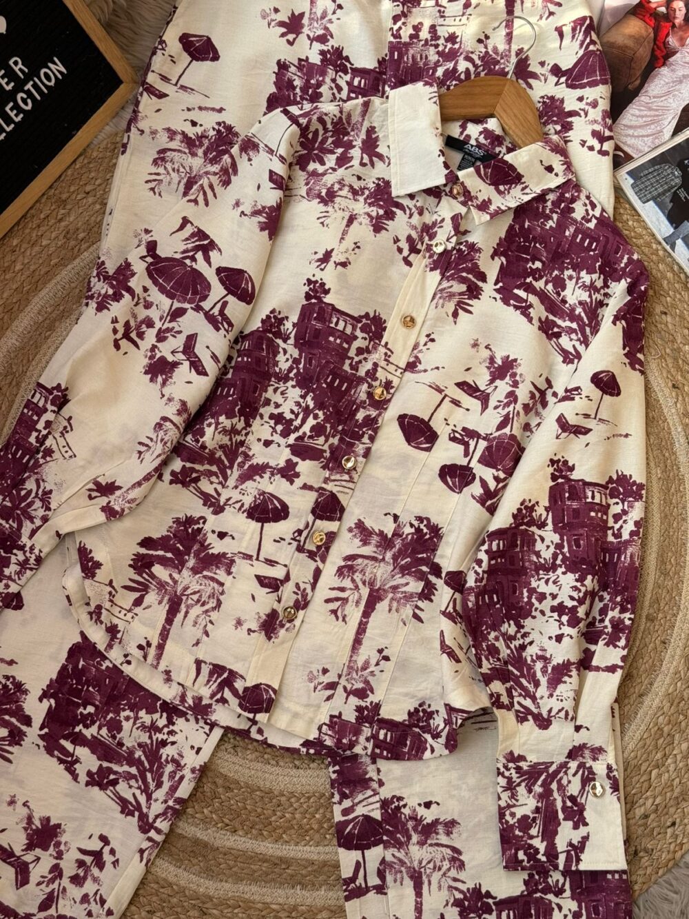 Cotton Scenic Print Coord Set For Women - Greystones